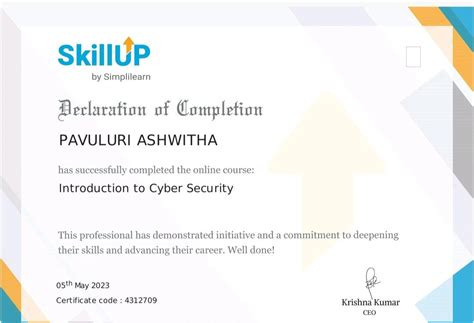 Pavuluri Ashwitha On Linkedin Cybersecurity Skillup Declarationofcompletion