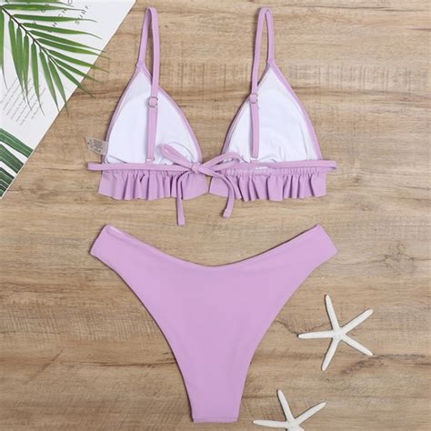 2 In 1 솔리드 컬러 러블 백리스 비키니 숙 녀 분할 수영복 가슴 패드가있는 세트 색상 로터스 색상 크기 L