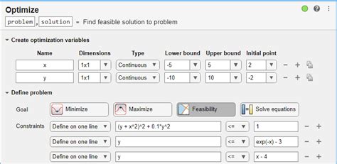 Factibilidad Utilizando La Tarea Optimize Basada En Problemas De Live Editor MATLAB Simulink