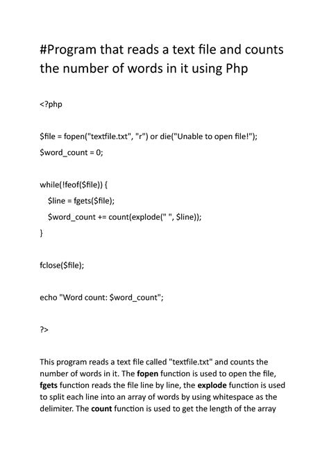 Text File And Counts Php Program That Reads A Text File And Counts