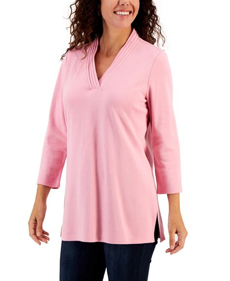 Karen Scott Womens Cotton Tunic Top Sea Pink S