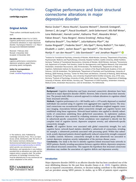 Pdf Cognitive Performance And Brain Structural Connectome Alterations