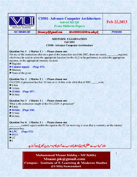 Cs401 Midterm Solved Mcqs With References By Moaaz Cs401 Assembly