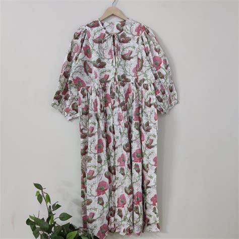 Floral Block Print Soft Cotton Summer Dress Kyra Midi Dress Dresses