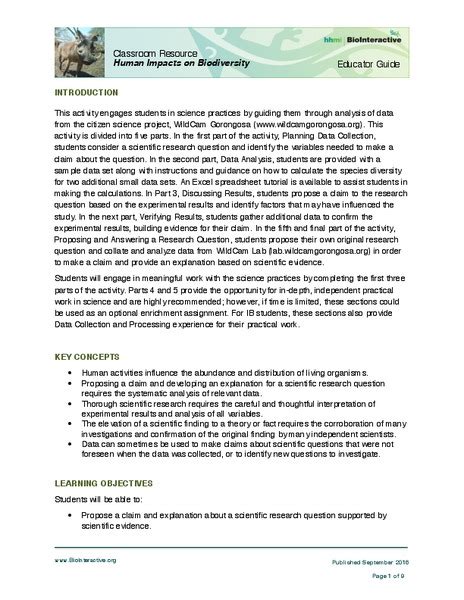 Human Impacts On Biodiversity Activity For 6th 12th Grade Lesson Planet