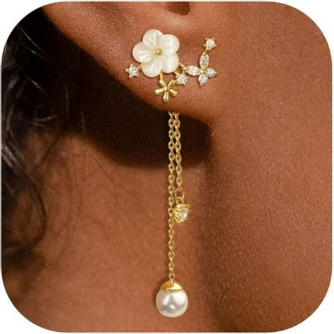 14k Gold Best Plated Plated Bridal Pearl Drop Wedding Earrings For