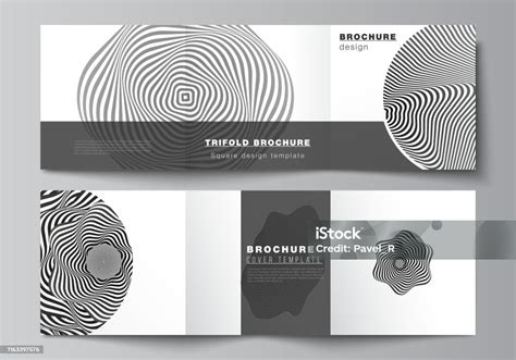 사각형 형식의 최소 벡터 편집 레이아웃은 삼중 브로셔 전단지 잡지에 대한 디자인 템플릿을 다룹니다 착시 흑백 디자인 패턴추상 3d 기하학적 배경 검안에 대한 스톡 벡터 아트