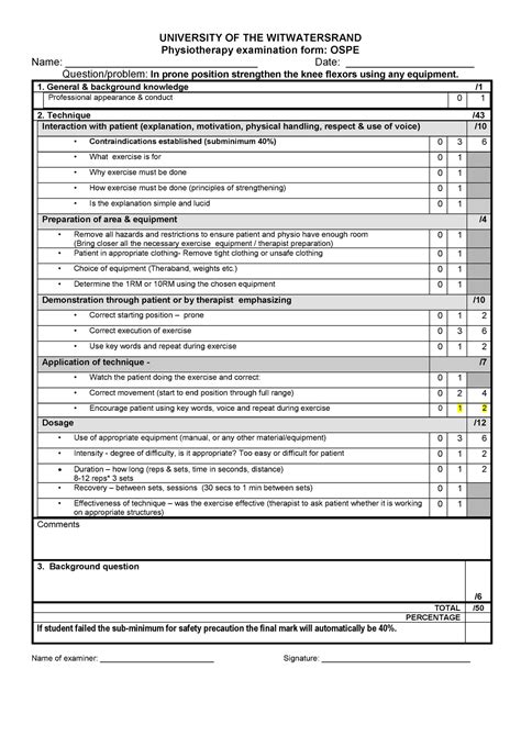 Strength Exercise Ospe Sheets For Moodle Physiotherapy Examination Form Ospe Name Studocu