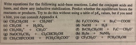 Solved Write equations for the following acid-base | Chegg.com