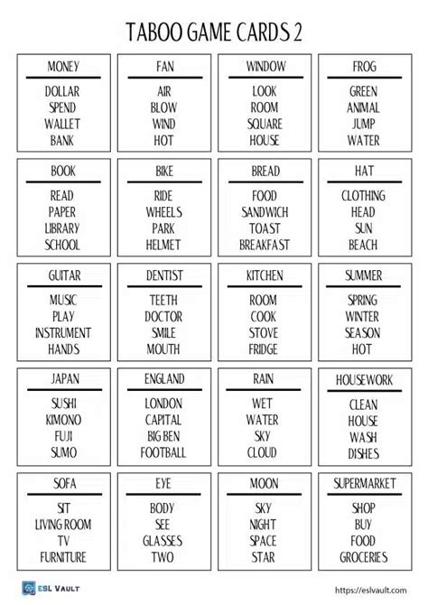 taboo game words list pdf