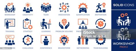 작업장 아이콘 세트 교육 회의 세미나 팀 빌딩 등의 모음 벡터 일러스트 레이 션입니다 어떤 색상으로도 쉽게 변경할 수 있습니다 아이콘에 대한 스톡 벡터 아트 및 기타 이미지