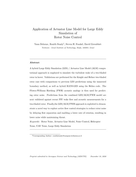 Pdf Application Of Actuator Line Model For Large Eddy Simulation Of Rotor Noise Control