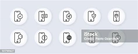 스마트폰 기능 Neomorphism 검정 스마트폰 아이콘 벡터 아이콘입니다 Brand Name Smart Phone에 대한 스톡