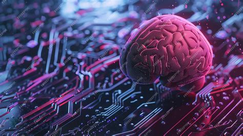 A 3D rendering of a human brain on a circuit board representing artificial intelligence ...