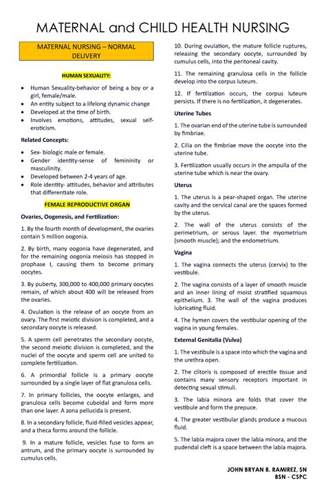 Maternal Nursing John Bryan B Ramirez Sn Maternal Nursing Normal Delivery Human Sexuality