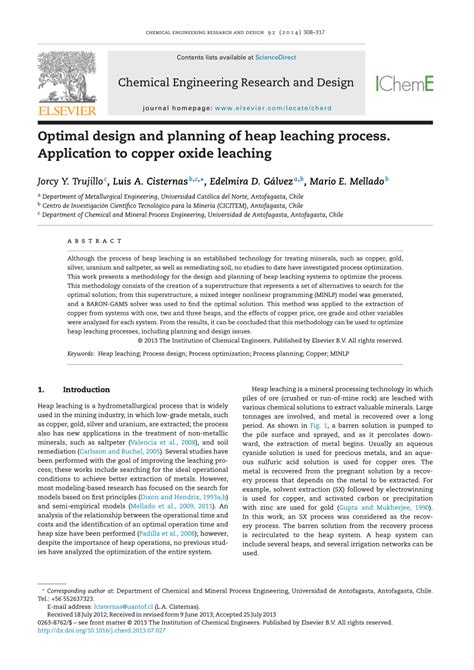 Pdf Optimal Design And Planning Of Heap Leaching Process Application