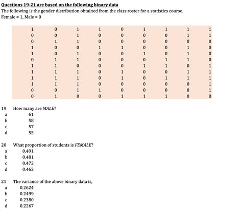 Solved Questions 19 21 Are Based On The Following Binary Chegg Com