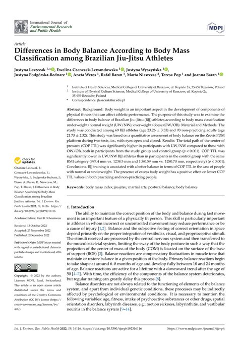 Pdf Differences In Body Balance According To Body Mass Classification