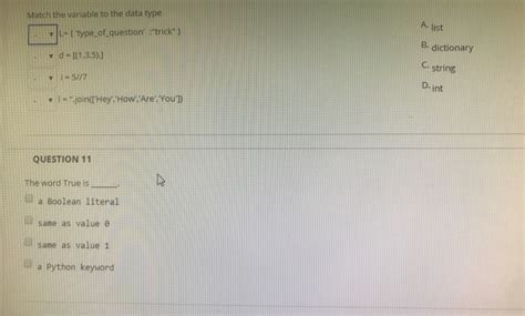 solved match the variable to the data type a list l type of