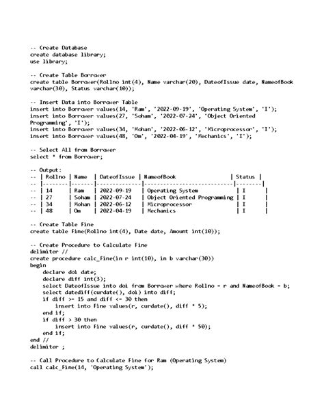 Assign 4 Dbms 9384 Create Database Create Database Library Use