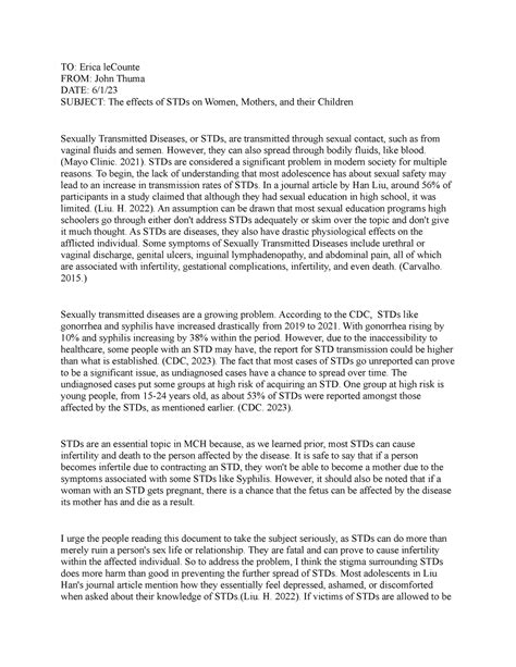 Memo Assignment To Erica Lecounte From John Thuma Date 61