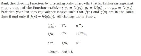 Solved Rank The Following Functions By Increasing Order Of