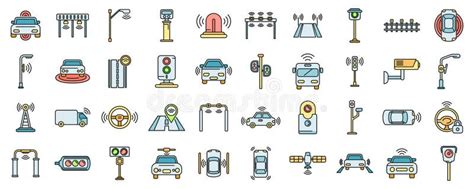 Road Sensors Icons Set Vector Color Line Stock Illustration