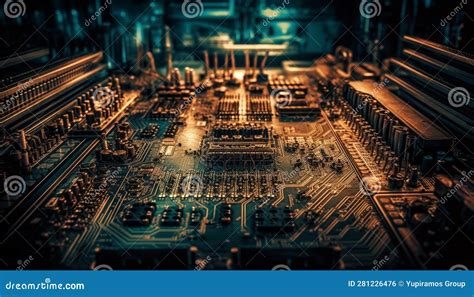 Complex Computer Chip Circuit Board Glows With Futuristic Technology Progress Generated By Ai