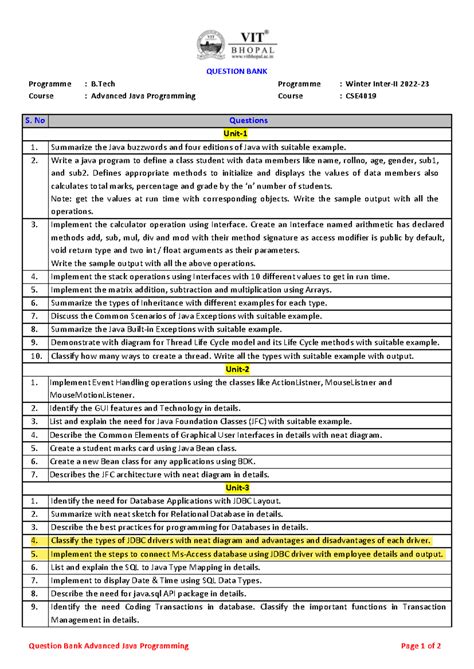 Adv Java Programming Final Qs Bank Question Bank Advanced Java