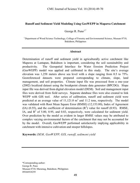 pdf runoff and sediment yield modeling using geowepp in mapawa catchment