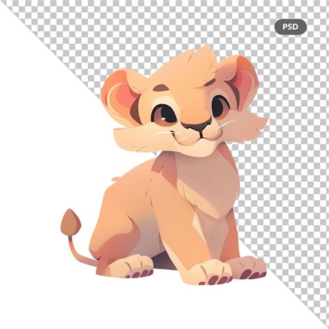 Lion De Dessin Animé Mignon Assis Sur Le Sol Psd Premium Généré à