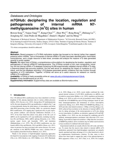 Pdf M7ghub Deciphering The Location Regulation And Pathogenesis Of Internal Mrna N7