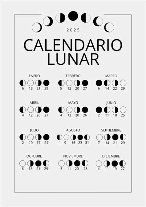Calendario Lunar 2025 Calendario Lunar Calendario Fases Lunares