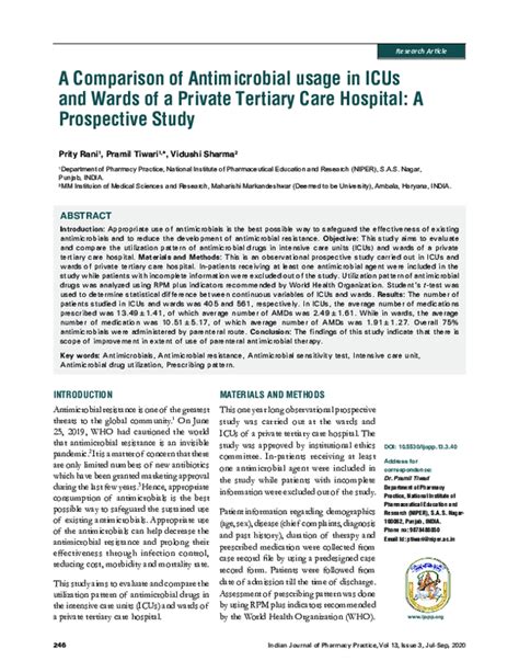 Pdf A Comparison Of Antimicrobial Usage In Icus And Wards Of A Private Tertiary Care Hospital