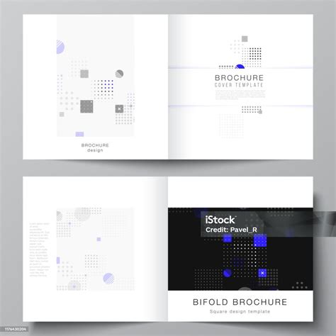 정사각형 디자인 Bifold 브로셔 잡지 전단지 소책자를위한 두 개의 표지 템플릿의 편집 가능한 레이아웃의 벡터 그림 유체