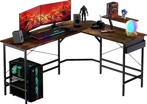 Mubson Escritorio En L Vintage Con Base Elevada Para Monitor Y Porta