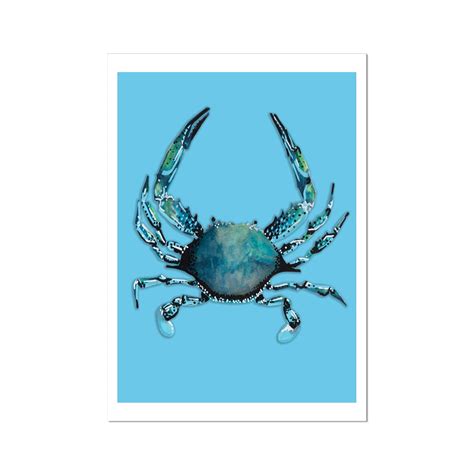 Crab Art Print Shellfish Kitchen Wall Art Azure Blue Beach House Art