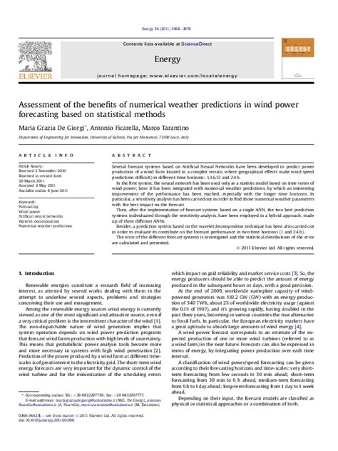 Pdf Assessment Of The Benefits Of Numerical Weather Predictions In