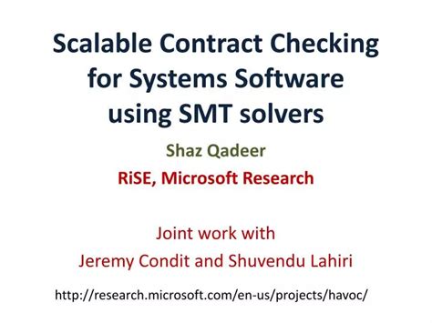 Ppt Scalable Contract Checking For Systems Software Using Smt Solvers Powerpoint Presentation