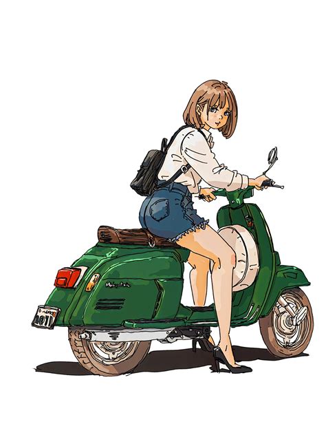 Safebooru 1girl Backpack Bag Black Eyes Blue Shorts Brown Hair