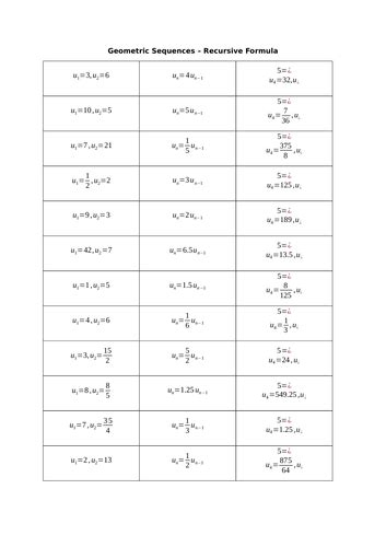 Geometric Sequences Recursive Formula Teaching Resources