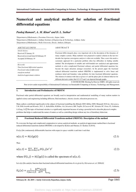 Pdf Numerical And Analytical Method For Solution Of Fractional Differential Equations