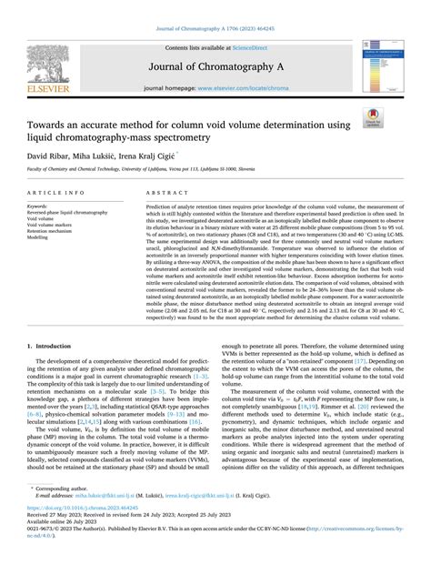 PDF Towards An Accurate Method For Column Void Volume Determination Using Liquid