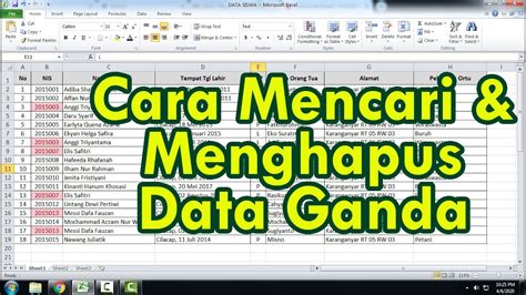 cara mencari dan menghapus data duplikat data ganda di excel youtube