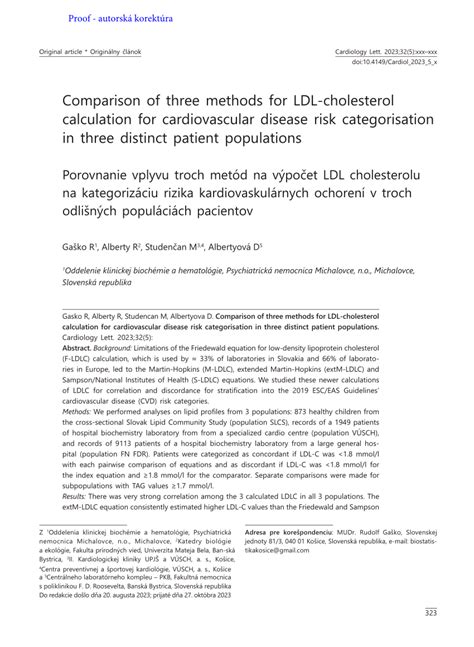 Pdf Comparison Of Three Methods For Ldl Cholesterol Calculation For