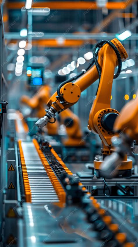 Modern Automated Factory With Robotic Arms On Assembly Line Premium Ai Generated Image