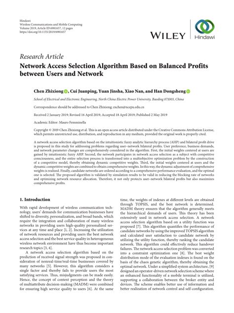 Pdf Network Access Selection Algorithm Based On Balanced Profits