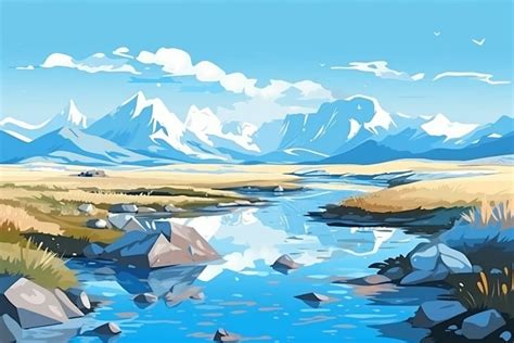 西藏风光手绘青藏高原插画 花瓣网