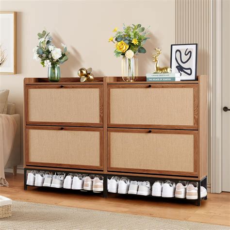 Bayou Breeze Wooden Shoe Cabinet Set With Flip Drawers Freestanding