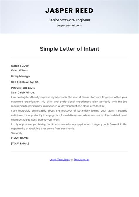 Free Simple Letter Of Intent Template To Edit Online